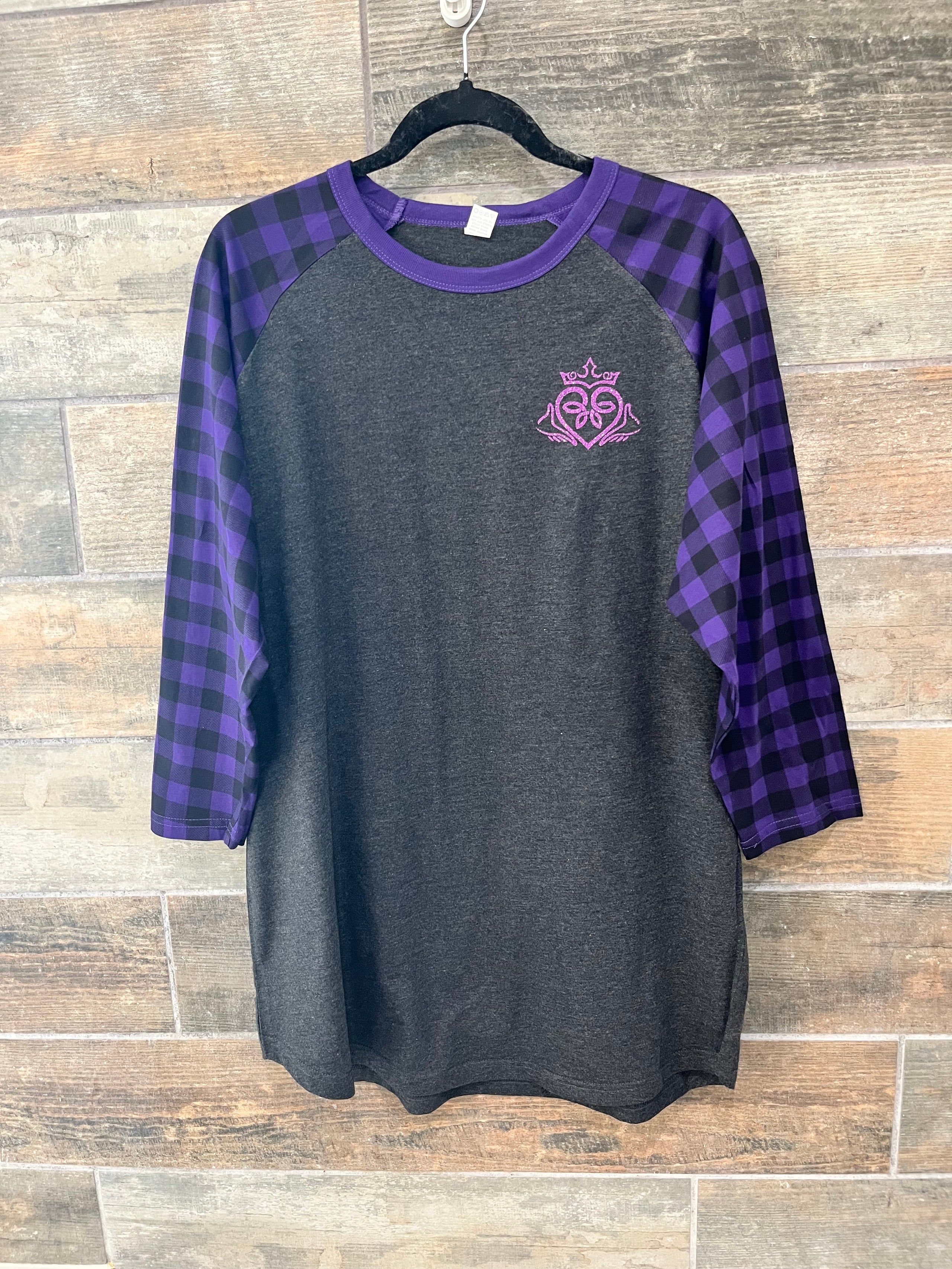 3/4 sleeve purple buffalo plaid raglan | THE NILE SHOP